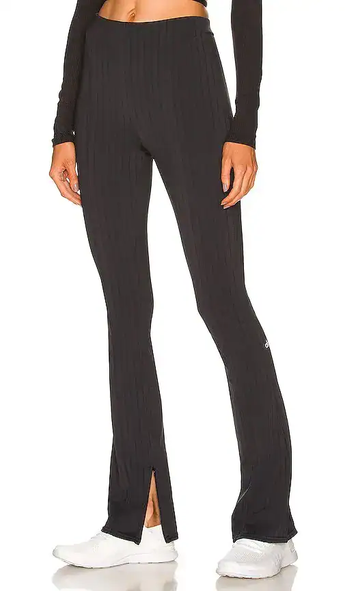 Alo Yoga High Waist Pinstripe Zip It Flare Legging In Charcoal